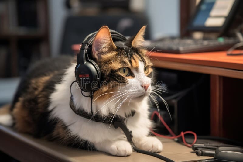 Cat with Headset and Pilot Wings, Preparing for Take-off Stock ...