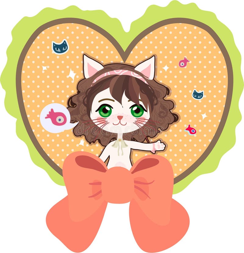 Cat with heart stock vector. Illustration of ears, japan - 65664642