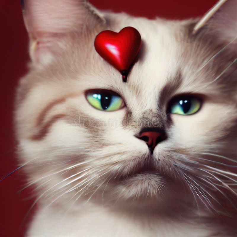 Cat with a Heart on His Head Stock Illustration - Illustration of ...