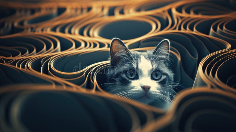 A Cat is Hiding Behind a Bunch of Paper, AI Stock Illustration ...