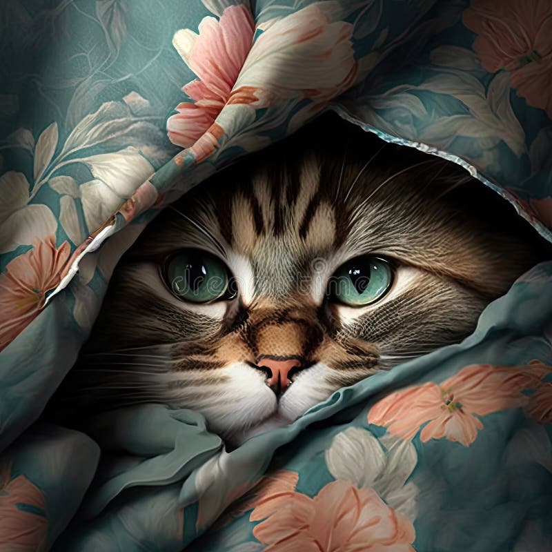 Cat Hiding Under Blanket, AI Generated Art Stock Image - Image of ...