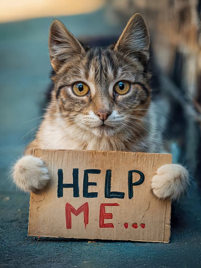 The Cat is Holding a Cardboard Sign in Its Paws Stock Illustration ...