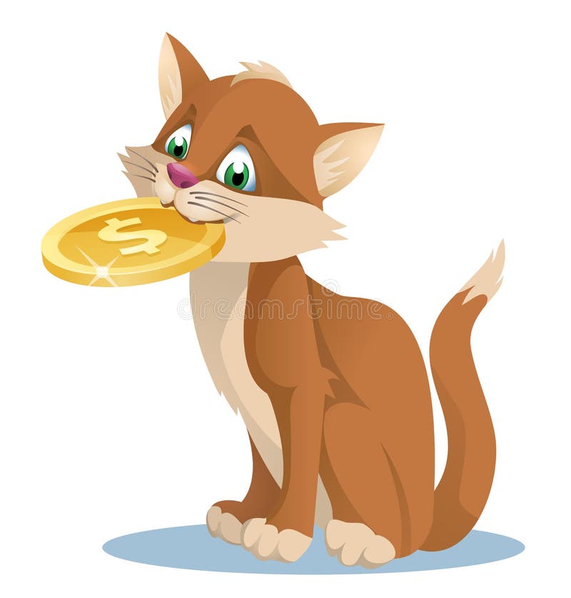 Cat holding dollar coin. stock vector. Illustration of kitten - 85400576