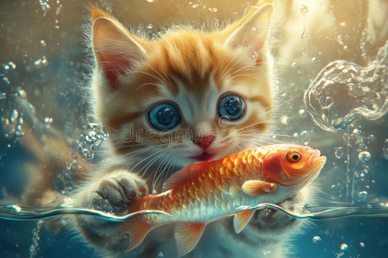 A Cat is Holding a Fish in Its Mouth Stock Illustration - Illustration ...