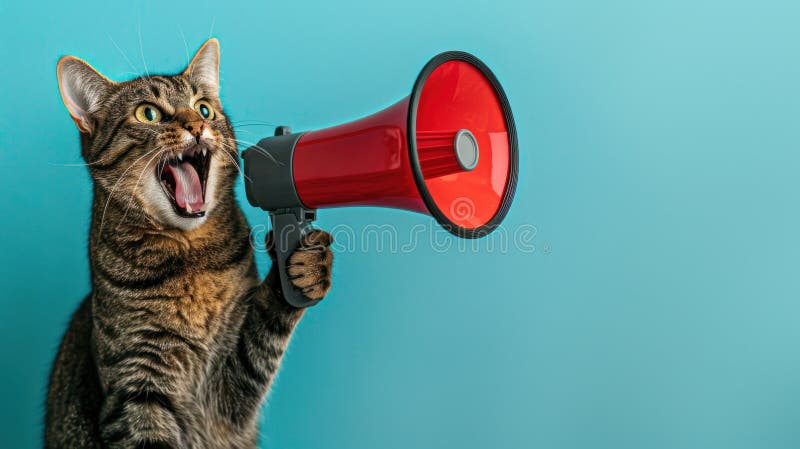 A Cat is Holding a Microphone and Making a Loud Noise Stock Photo ...