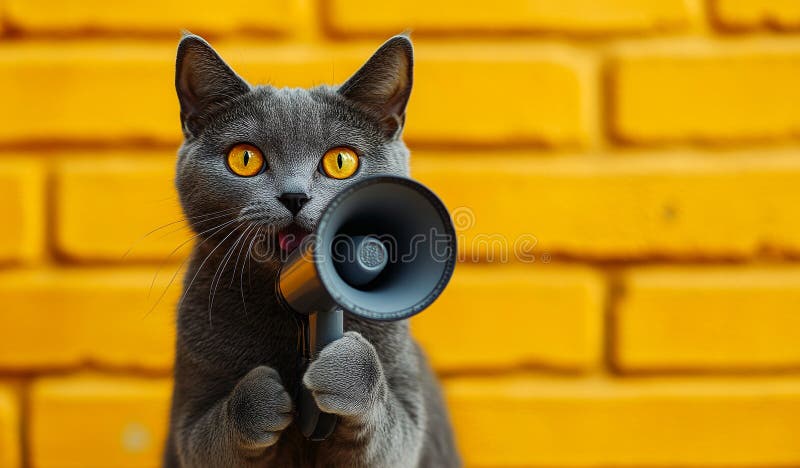 A Cat is Holding a Microphone and Making a Loud Noise Stock Image ...
