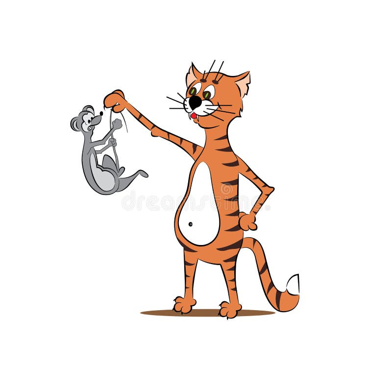 Cat Holding a Mouse by the Tail Stock Vector - Illustration of ...