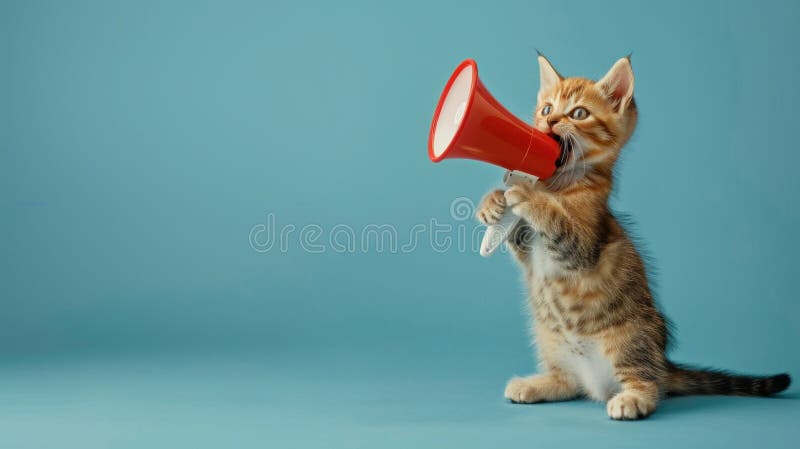 A Cat is Holding an Orange Megaphone and Making a Loud Noise Stock ...