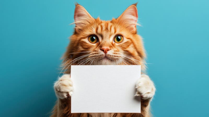 A Cat Holding Up a White Square Empty Canvas in His Paws. Space for ...