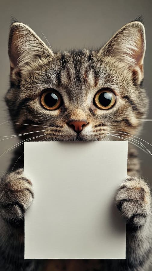 A Cat Holding Up a White Square Empty Canvas in His Paws. Space for ...
