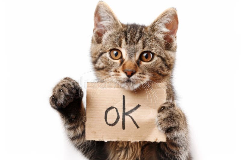 Cat Holds Sign with Inscription Ok ,agreement Concept Stock Image ...