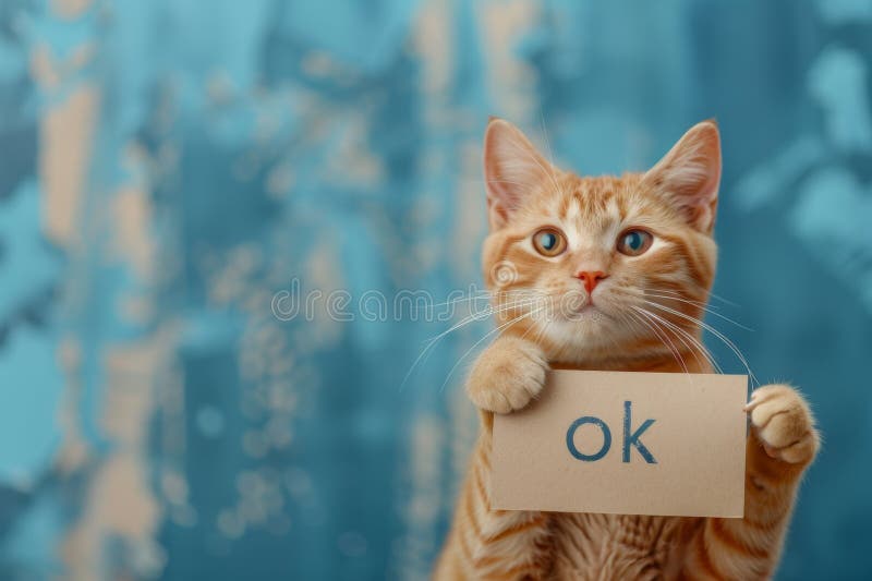 Cat Holds Sign with Inscription Ok ,agreement Concept Stock Image ...