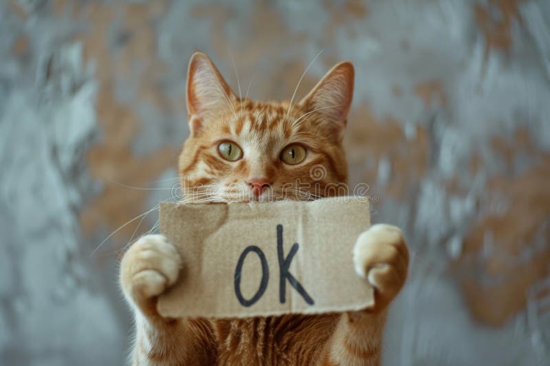 Cat Holds Sign with Inscription Ok ,agreement Concept Stock Photo ...