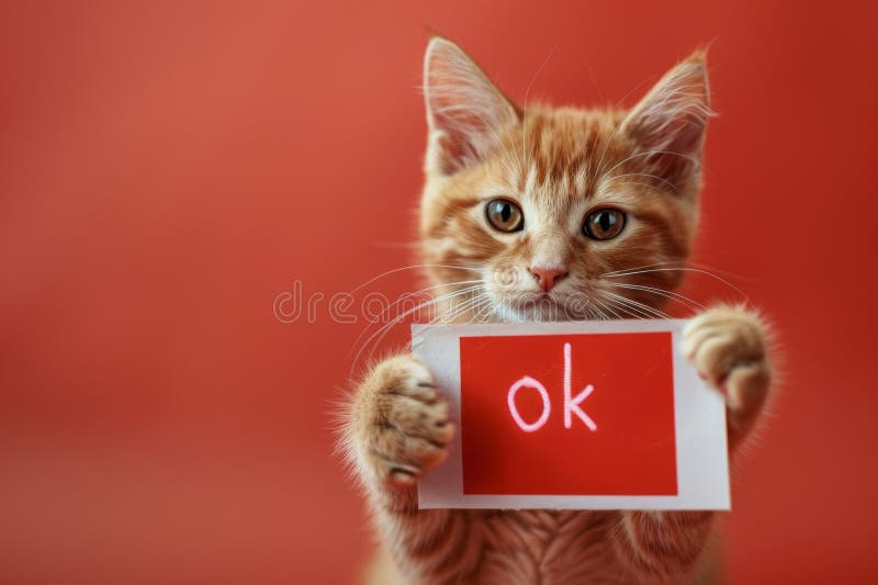 Cat Holds Sign with Inscription Ok ,agreement Concept Stock Image ...