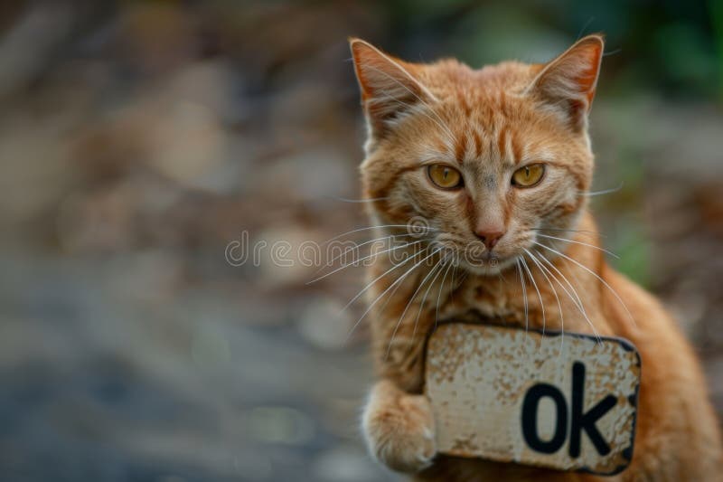 Cat Holds Sign with Inscription Ok ,agreement Concept Stock Image ...