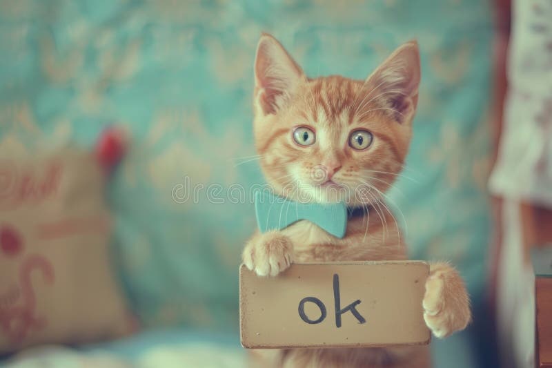 Cat Holds Sign with Inscription Ok ,agreement Concept Stock Image ...