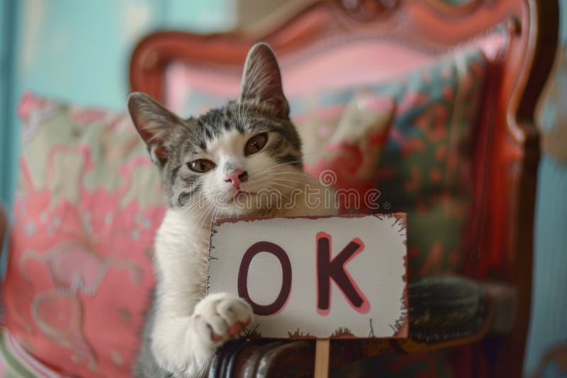 Cat Holds Sign with Inscription Ok ,agreement Concept Stock Photo ...