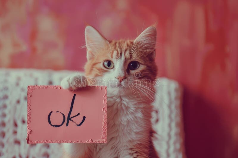 Cat Holds Sign with Inscription Ok ,agreement Concept Stock Photo ...