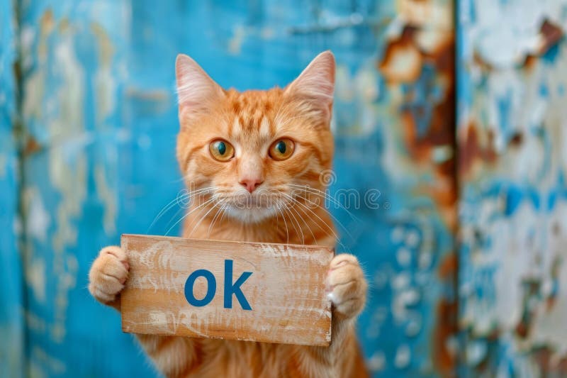 Cat Holds Sign with Inscription Ok ,agreement Concept Stock Photo ...