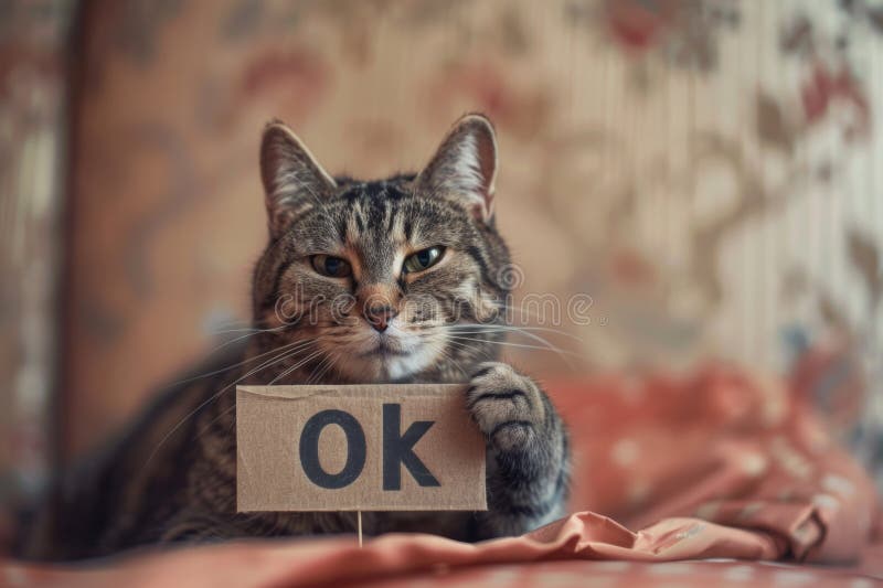 Cat Holds Sign with Inscription Ok ,agreement Concept Stock Image ...