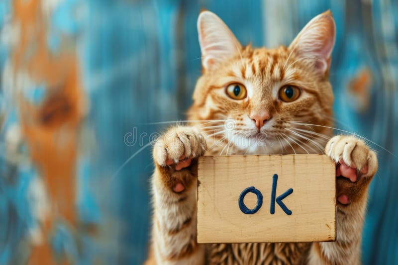 Cat Holds Sign with Inscription Ok ,agreement Concept Stock Image ...