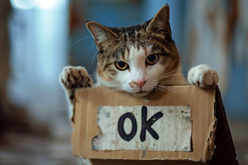 Cat Holds Sign with Inscription Ok ,agreement Concept Stock Image ...