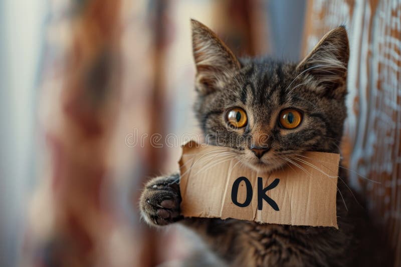 Cat Holds Sign with Inscription Ok ,agreement Concept Stock ...