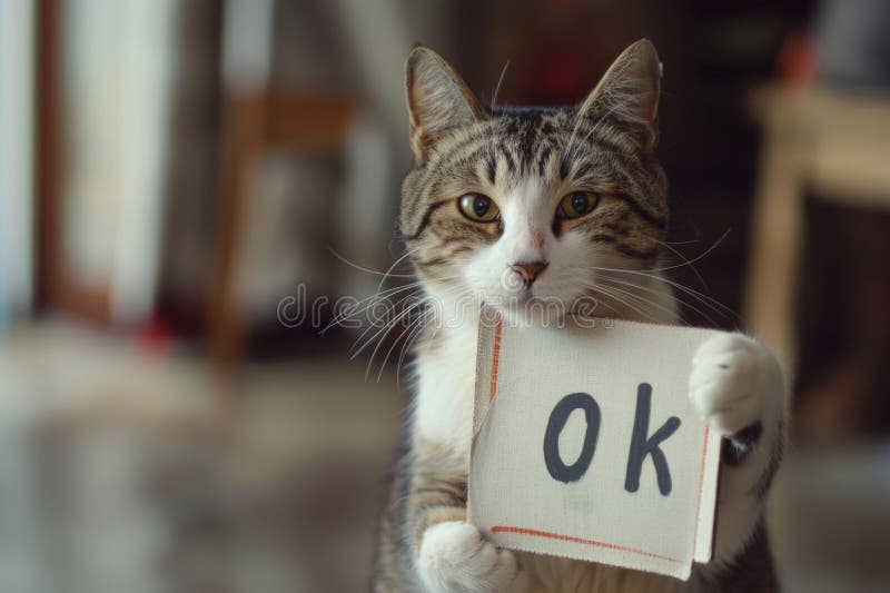 Cat Holds Sign with Inscription Ok ,agreement Concept Stock Image ...