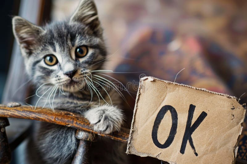 Cat Holds Sign with Inscription Ok ,agreement Concept Stock Photo ...