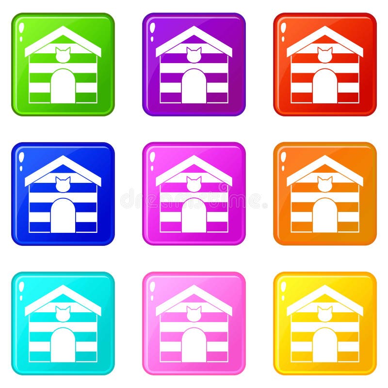 Cat house icons 9 set stock vector. Illustration of design - 96153516