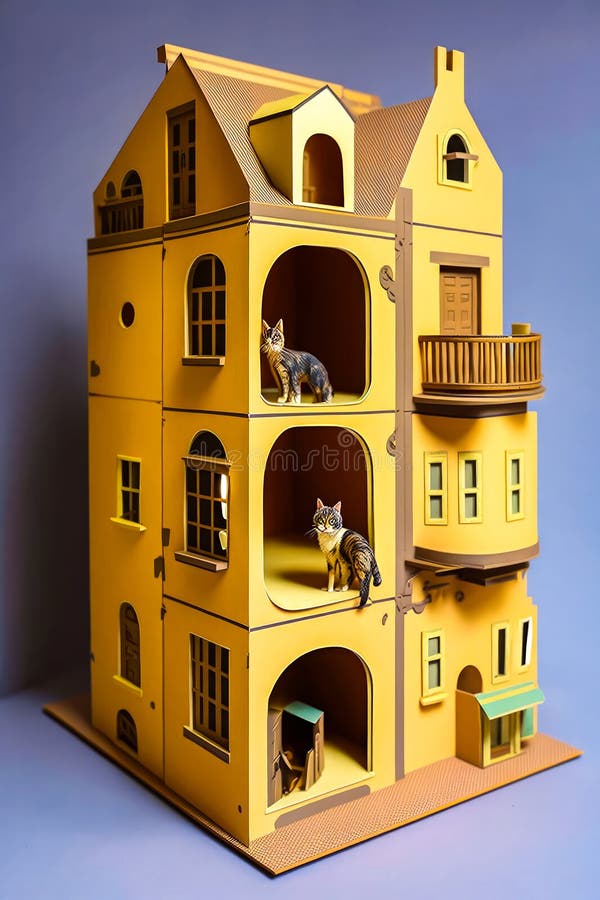 Cat House Made Out of Cardboard with Two Cats in it. Generative AI ...