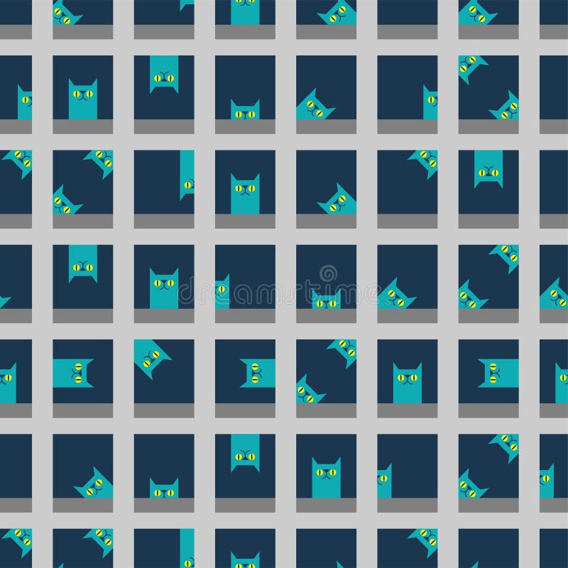 Cat House Pattern Seamless. Cat in Window Background Stock Vector ...