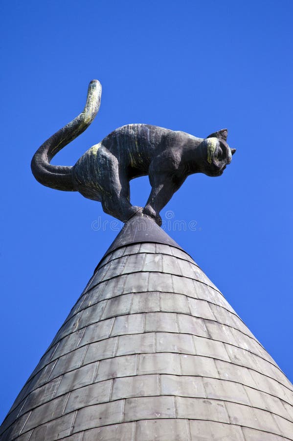 Riga Latvia. Close Black Cat Sculpture on Turret Taper Rooftop of Cat ...