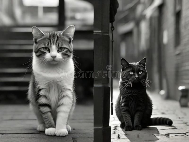Cat and Human Black and White Illustration Stock Illustration ...