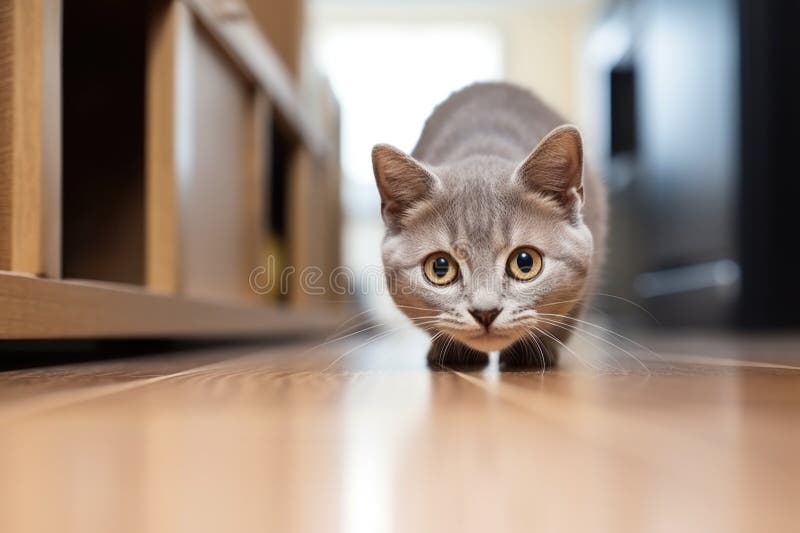 The Cat is Hunting. Large Pupils in Eyes of a Kitten. Stock Image ...