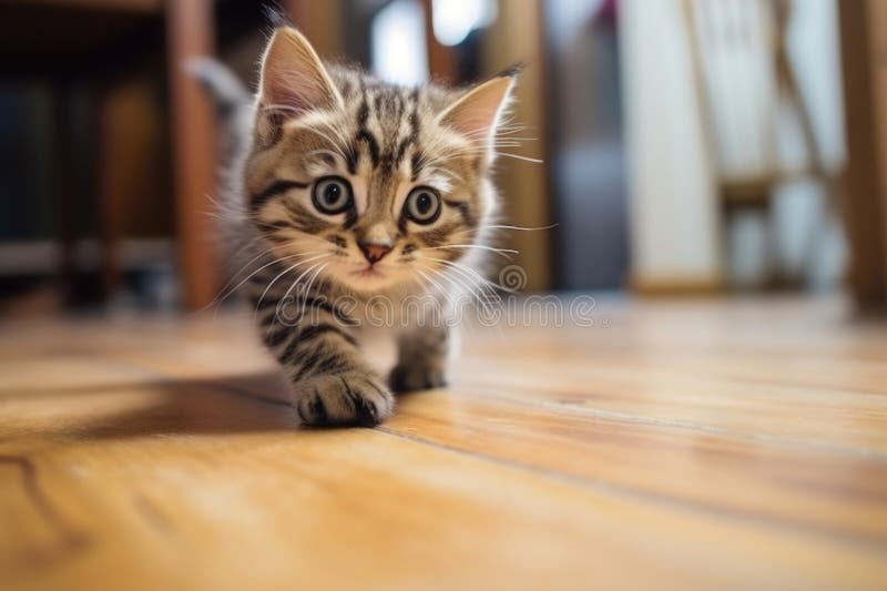 The Cat is Hunting. Large Pupils in Eyes of a Kitten. Stock Photo ...