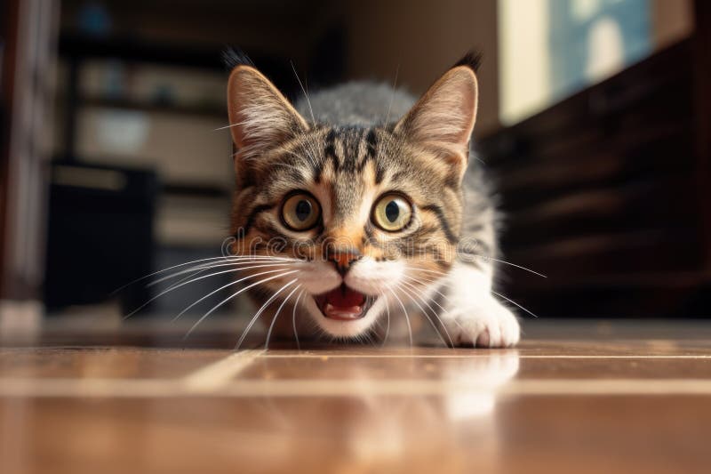 The Cat is Hunting. Large Pupils in Eyes of a Kitten. Stock Image ...