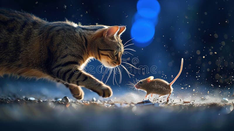 A Cat Hunting a Mouse. Generative AI Stock Illustration - Illustration ...