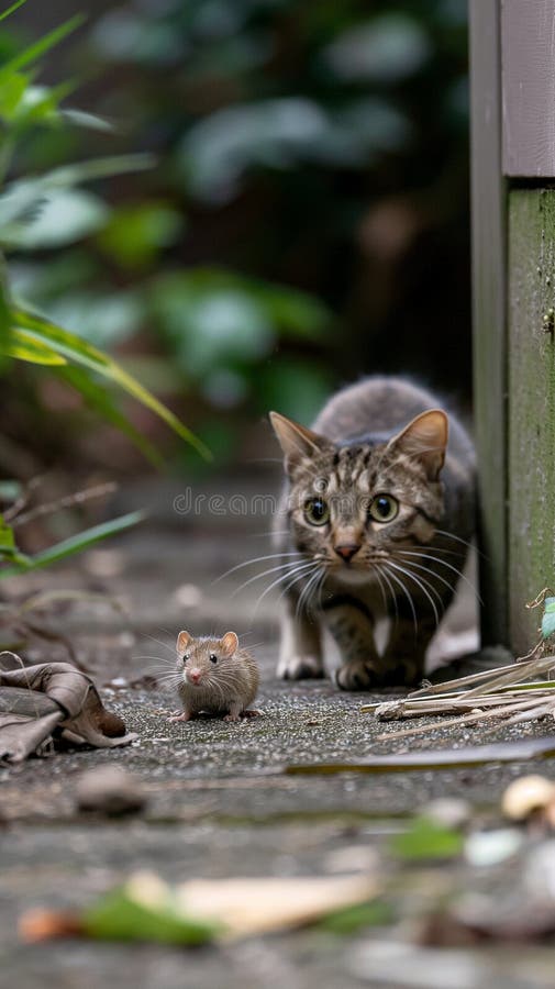 A Cat is Hunting for a Mouse. Stock Illustration - Illustration of ...