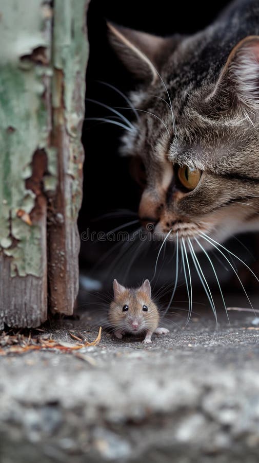 A Cat is Hunting for a Mouse. Stock Illustration - Illustration of ...