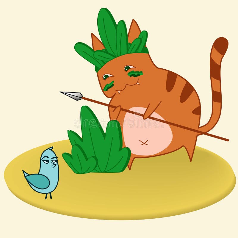 Cat hunts a bird stock vector. Illustration of hungry - 53149767