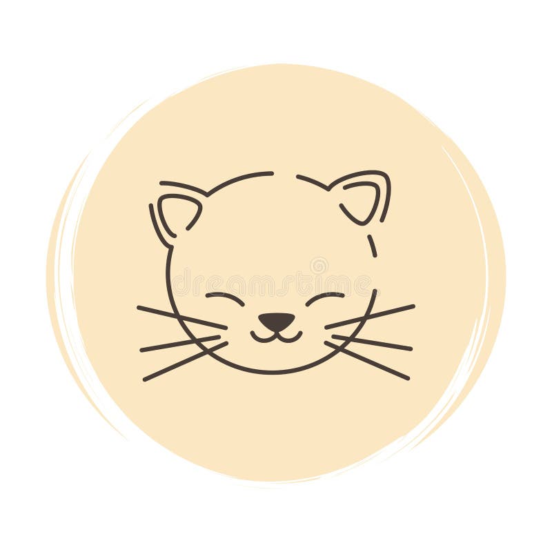Cat Icon Logo Vector Illustration on Circle with Brush Texture Stock ...