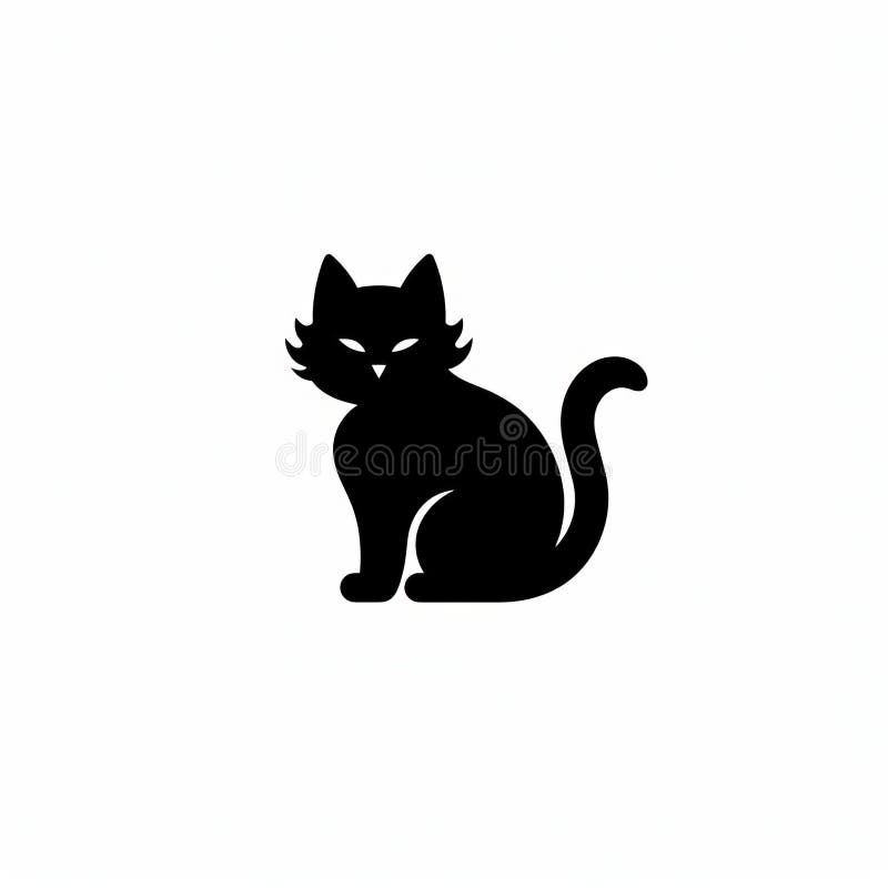 Simple Black Cat Icon Silhouette Outline Flat Style Illustration Stock ...