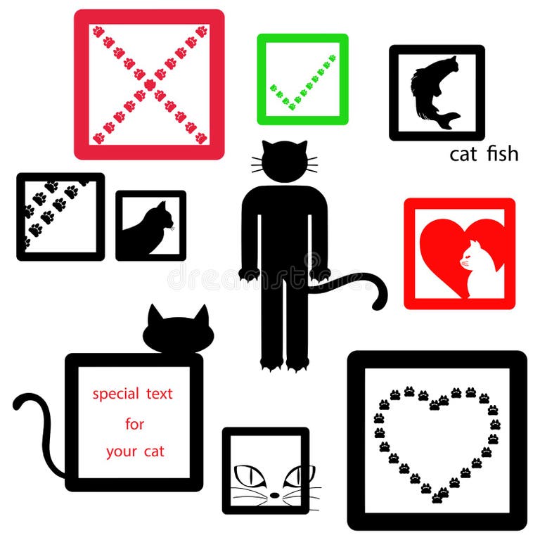 Cat Icon Symbol Set Isolated on White Background, Vector Stock Vector ...