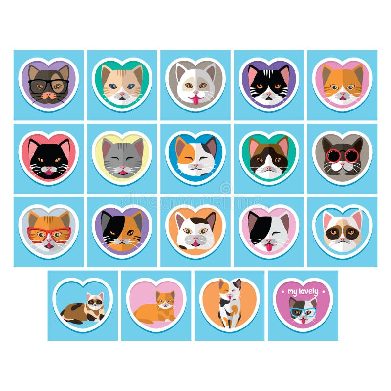 Cat Icons Collection. Vector Illustration Decorative Background Design ...