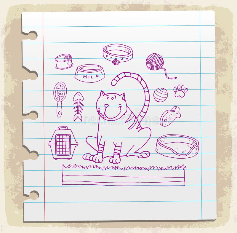 Cat Icons Doodle Set on Paper Note, Vector Illustration Stock Vector ...