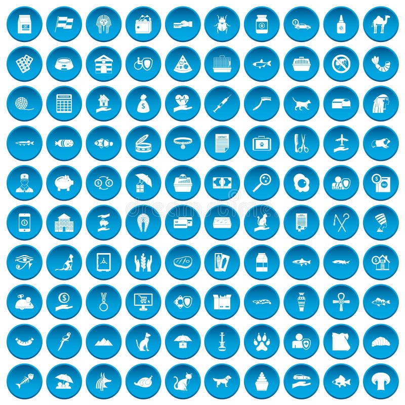 100 cat icons set blue stock vector. Illustration of pharaoh - 96493118