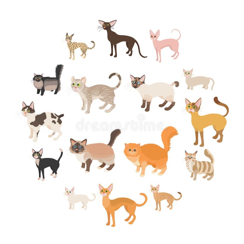 Cat Icons Set, Cartoon Style Stock Vector - Illustration of cheerful ...