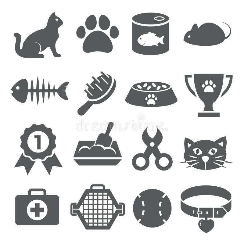 Cat Icons Set on White Background Stock Vector - Illustration of ...