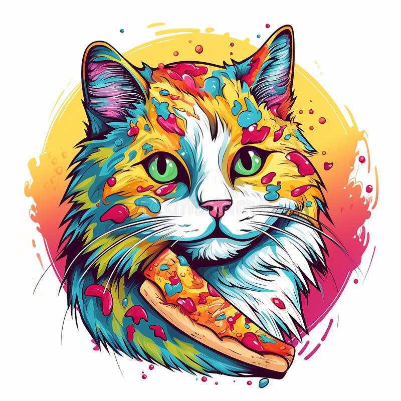 Cat Indulging in a Slice of Pizza. Stock Illustration - Illustration of ...